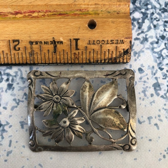 Vintage | Jewelry | Vintage Square Floral Sterling Silver Brooch | Poshmark